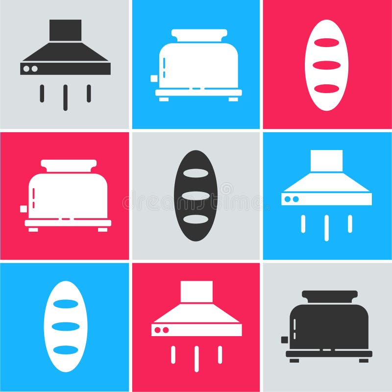 Set Kitchen Extractor Fan, Toaster and Bread Loaf Icon. Vector Stock ...