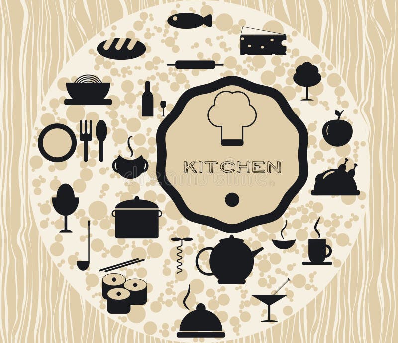 Set Kitchen Icons Cooking Foods Stock Vector - Illustration of dishes ...