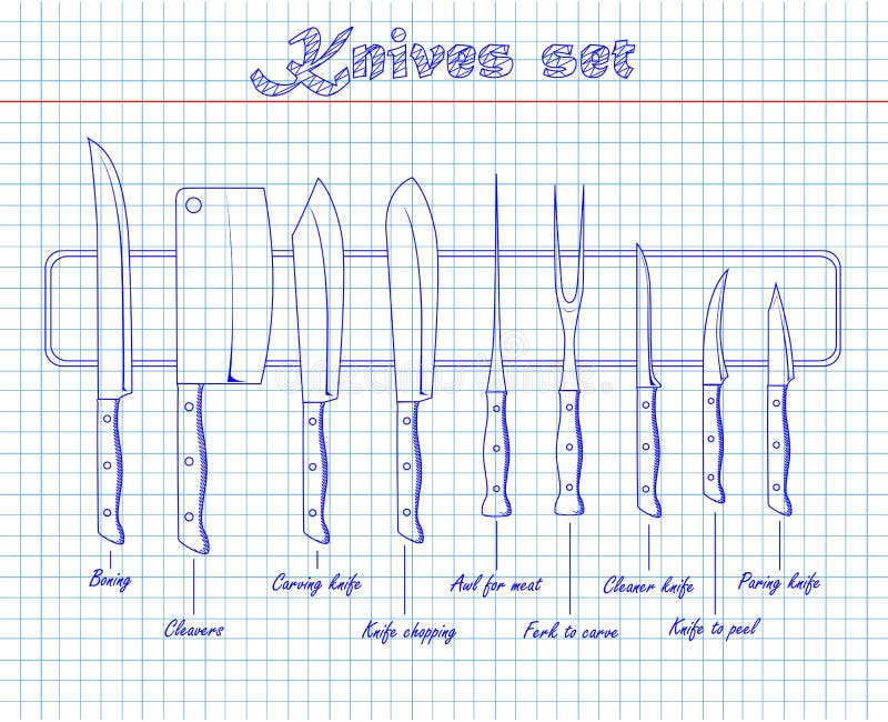 Set of Kitchen Knives on a Magnet Stock Vector - Illustration of group ...