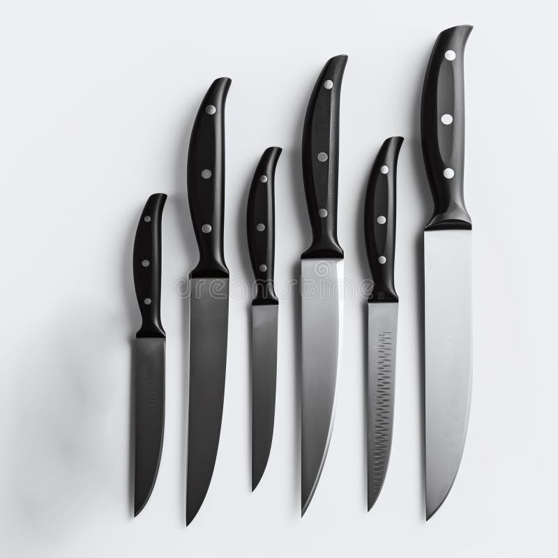 Set of Kitchen Knives on a White Background Stock Illustration ...