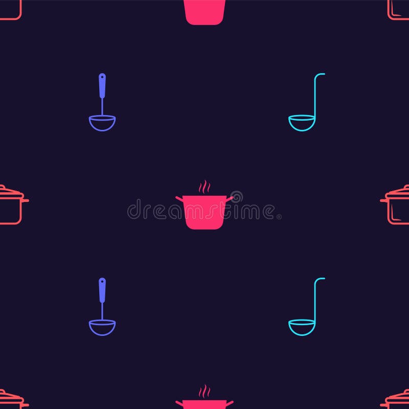 Set Kitchen Ladle, , Cooking Pot and on Seamless Pattern. Vector Stock ...