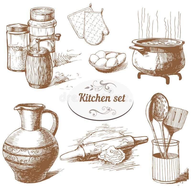 Kitchen and Cooking Design Elements Stock Vector - Illustration of meal ...