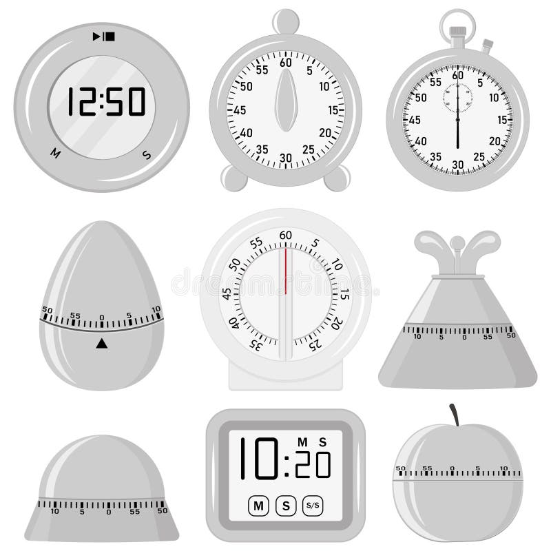 Set of Kitchen Timers Isolated on a White Background, Vector ...