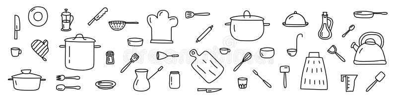 A Set of Kitchen Tools. Doodle Style. Vector Illustration Stock ...