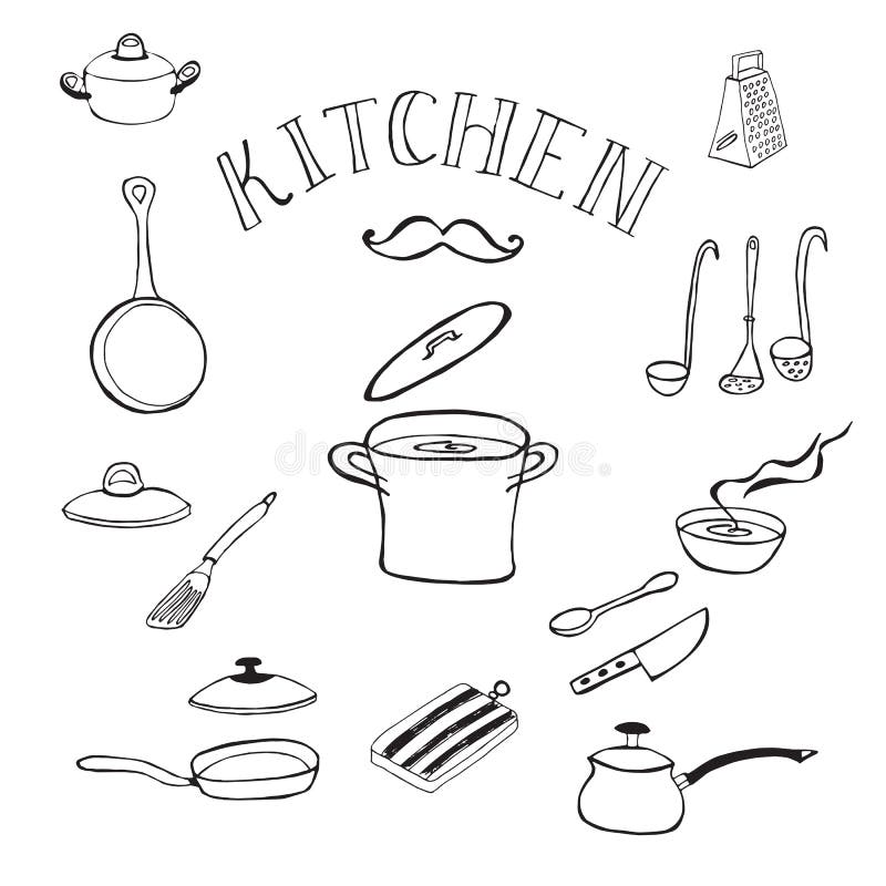 Set of Kitchen Tools. Doodles Collection Stock Vector - Illustration of ...
