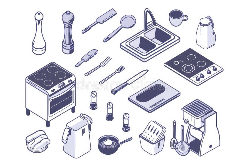 Set of Kitchen Tools and Equipment on a Table or Countertop, Ideal for ...