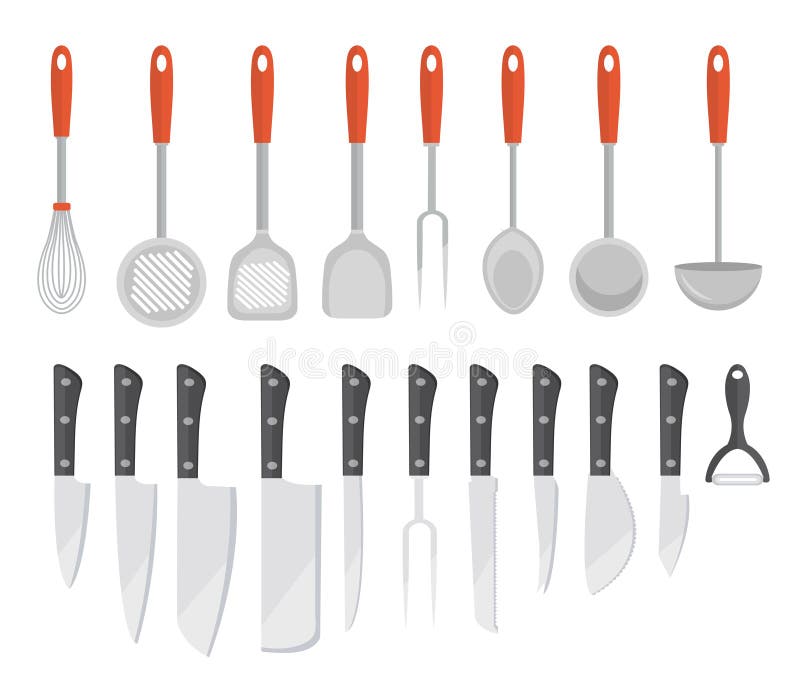 Set Kitchen Tools, Flat Style. Set Cooking Utensils, Icons Isolated on ...