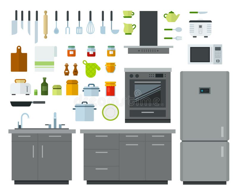 Set of Kitchen Tools Icons Flat Vector Stock Vector - Illustration of ...