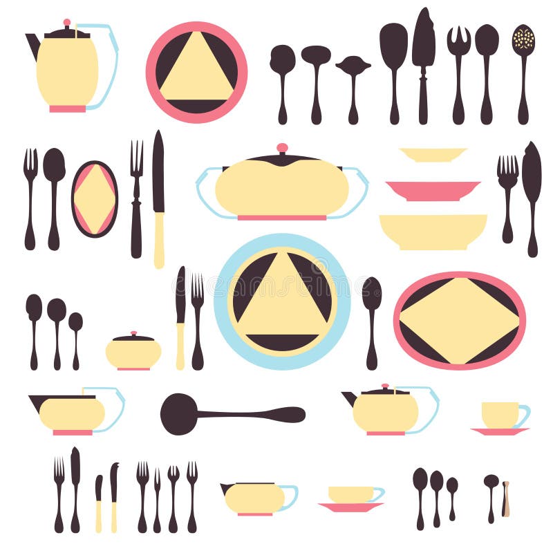 Set of Kitchen Utensil and Collection of Tableware Illustration. Stock ...