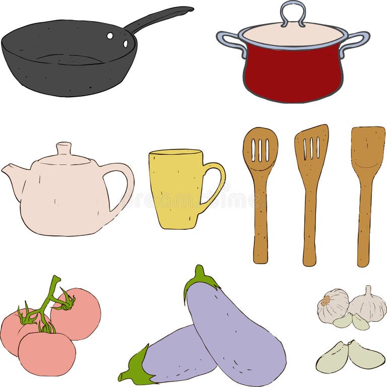 A Set of Kitchen Utensils for Cooking Stock Vector - Illustration of ...