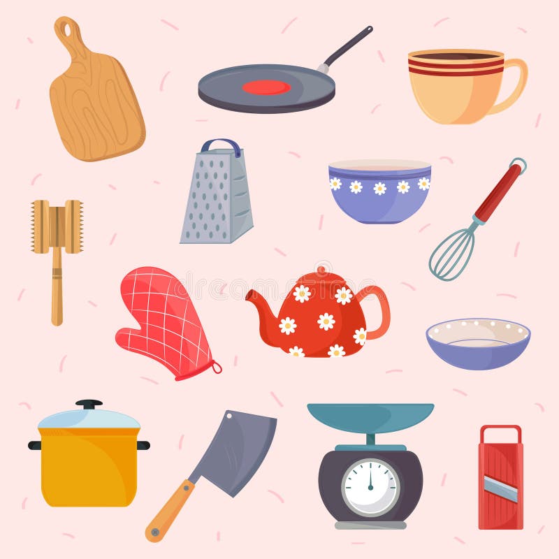 Set of kitchen utensils stock vector. Illustration of cutting - 253769429