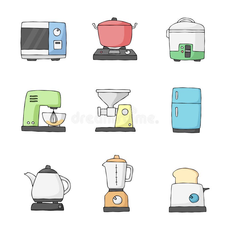 Set of Kitchen Utensils in Drawing Style Vector Stock Vector ...