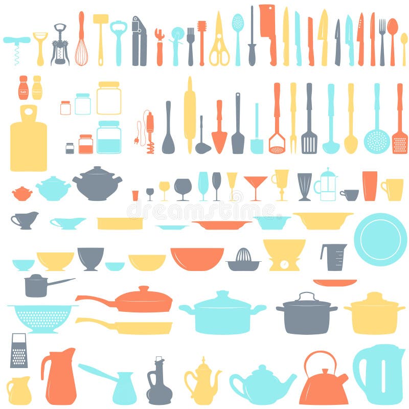 Set of Kitchen Utensils, Flat Icons Style Stock Vector - Illustration ...