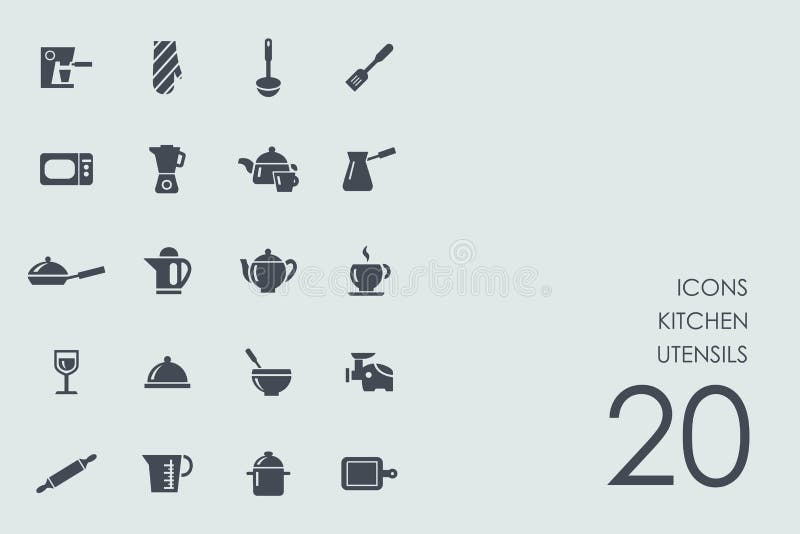 Set of Kitchen Utensils Icons Stock Vector - Illustration of mitten ...