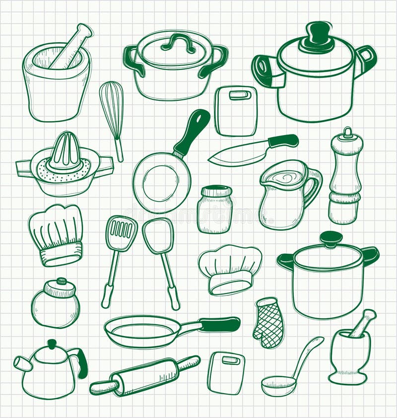 Set of kitchen utensils stock illustration. Illustration of equipment ...