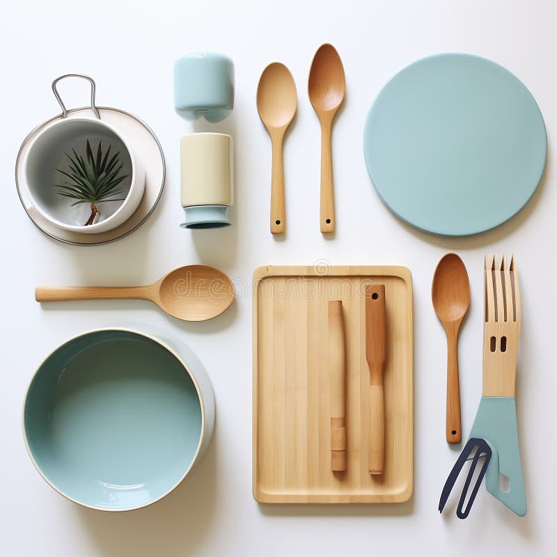 Set of Kitchen Utensils Laid Out on a White Surface. AI-generated Stock ...