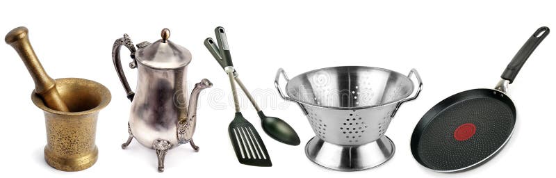 Set of Kitchen Utensils Made of Steel Isolated on White Background ...