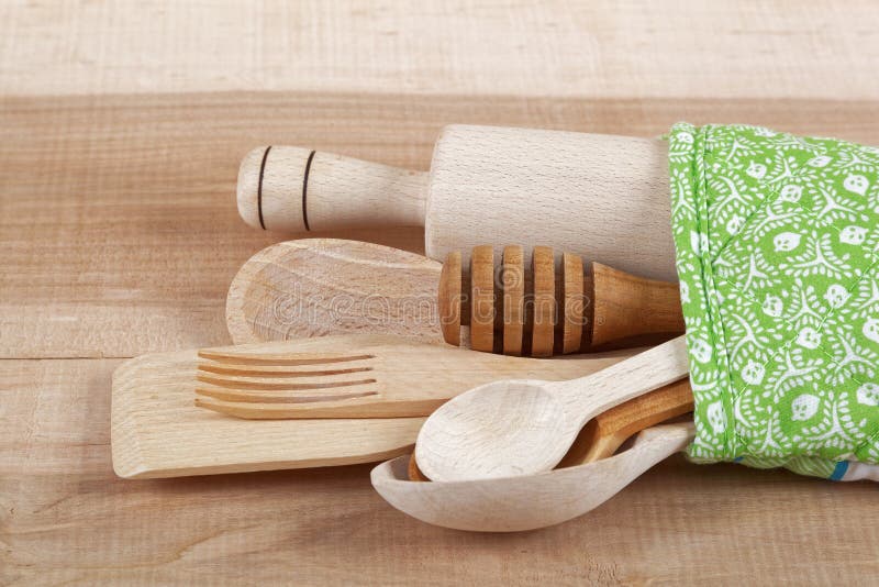 Set of Kitchen Utensils on Wooden Board Stock Photo - Image of home ...