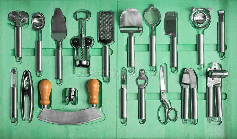 A Set of Kitchen Utensils in a Wooden Box Stock Image - Image of shovel ...
