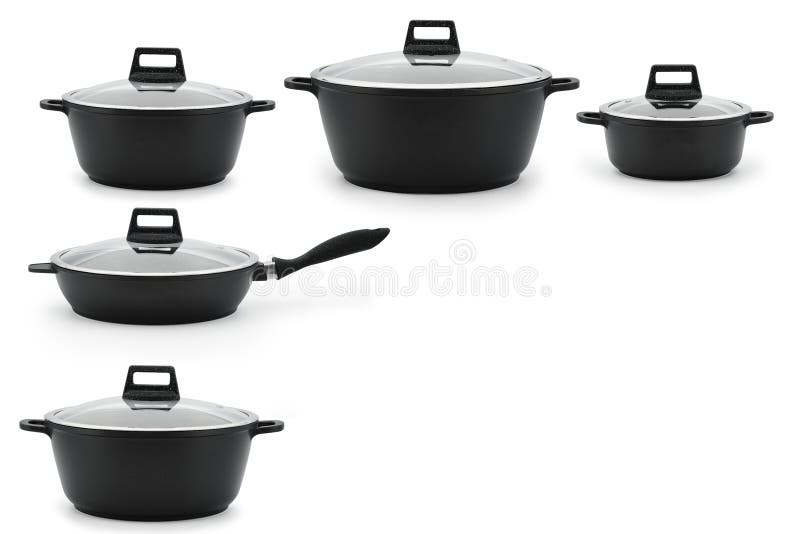 Set of Kitchenware Cast Iron Black Steel Isolate White Background ...
