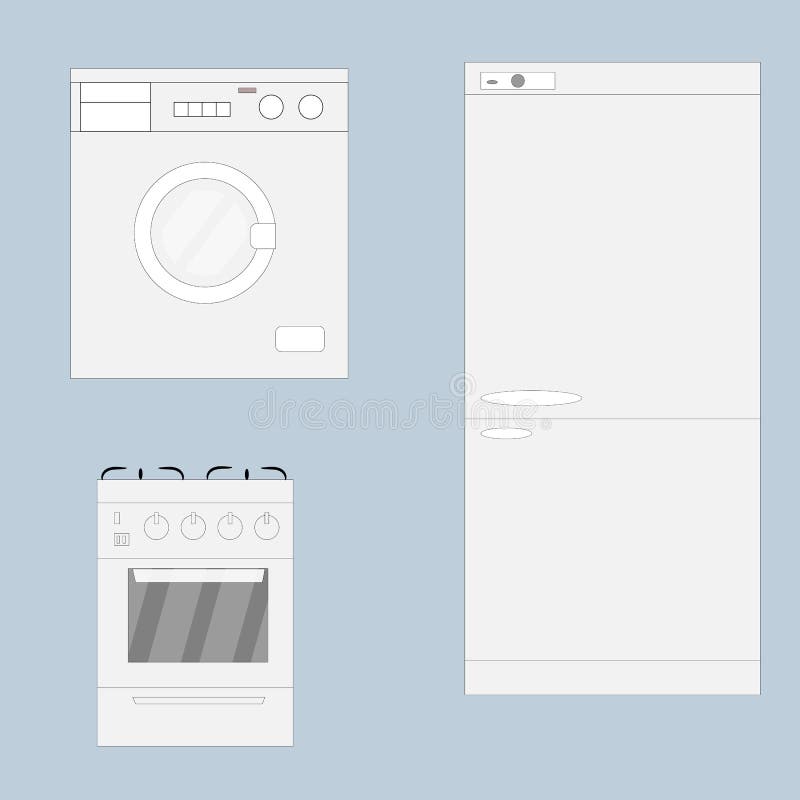 Set of Kitchenware. Fridge, Gas Stove, Washing Machine Stock Vector ...