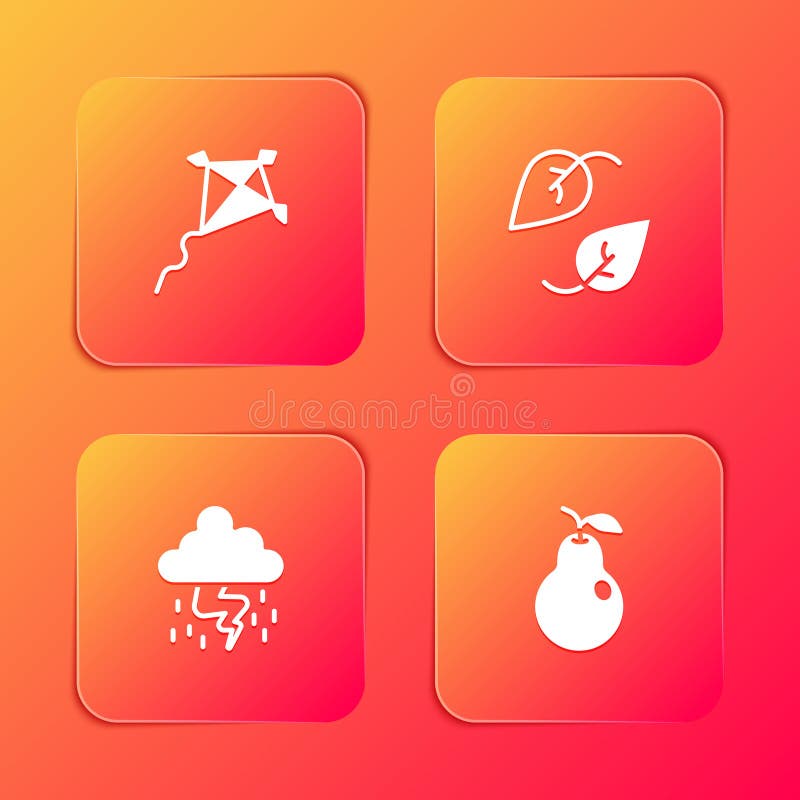 Set Kite, Leaf, Storm and Pear Icon. Vector Stock Illustration ...
