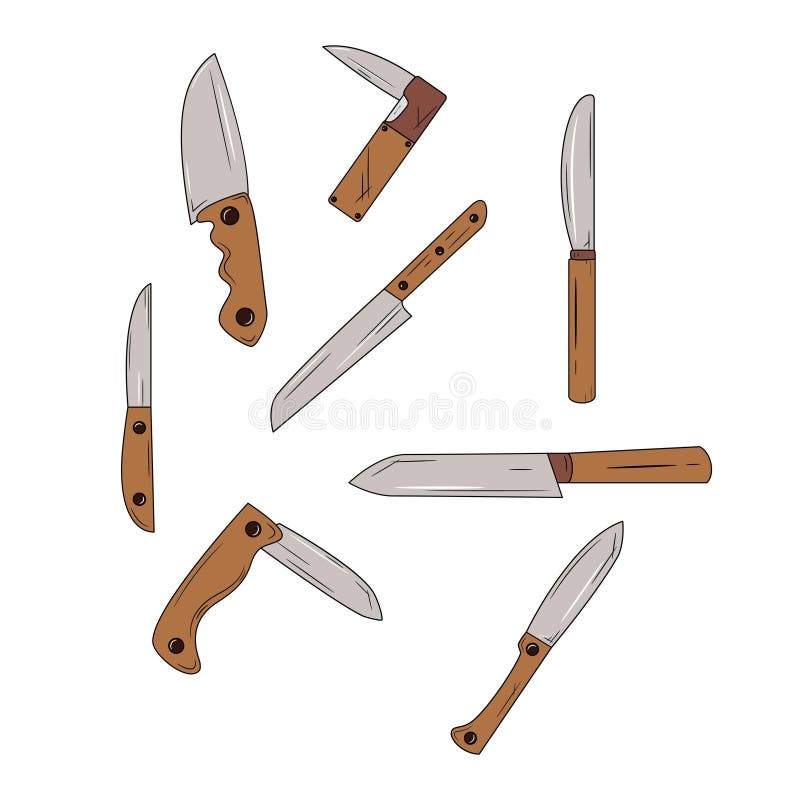 Knife Set. Collection of Different Knives for Cooking Stock Vector ...