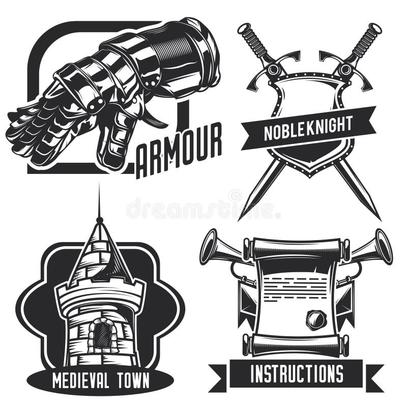 Set of Knight Emblems, Labels, Badges, Logos. Isolated on White Stock ...
