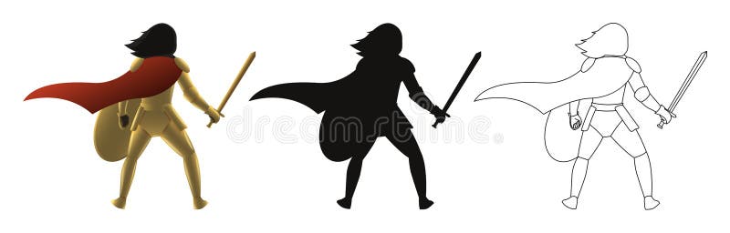 Set of Knight Holding Sword in Three Styles Stock Vector - Illustration ...