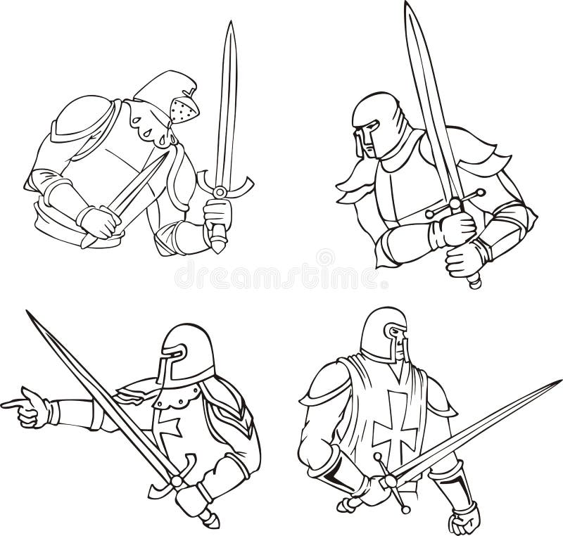 Set of knights with swords stock vector. Illustration of history - 36415308
