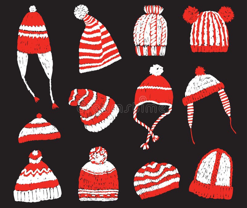 Set of knitted winter caps stock vector. Illustration of wear - 110876441