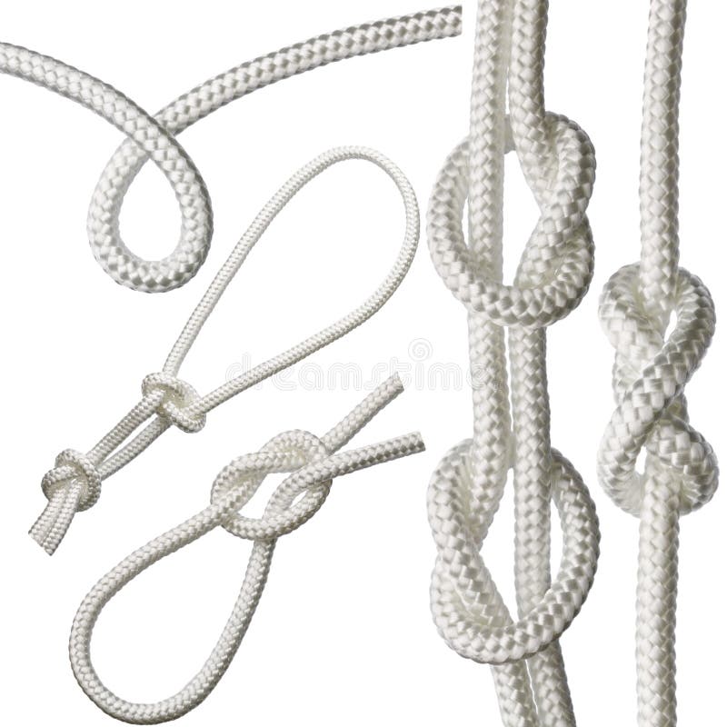 Set of Knots on a White Rope, Isolated on a White Background. Stock ...