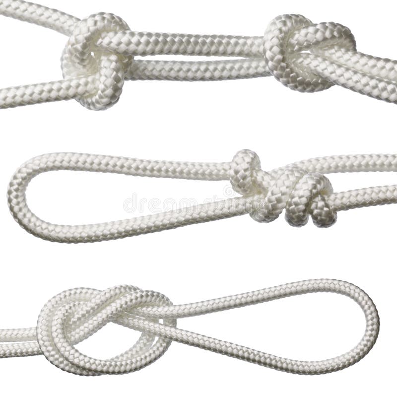 Set of Knots on a White Rope, Isolated on a White Background. Stock ...