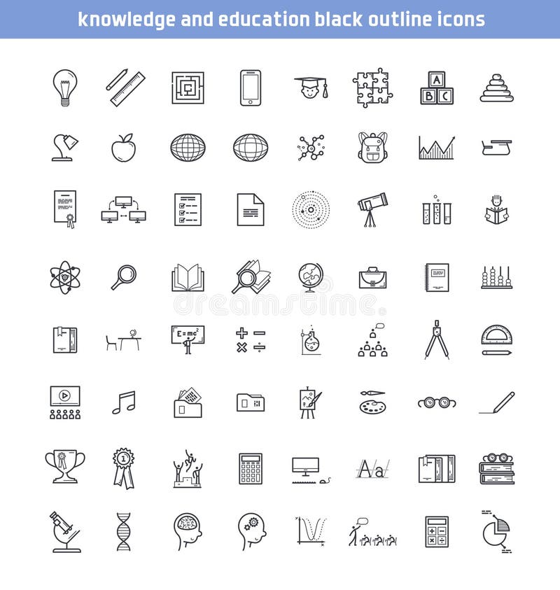 Set of Knowledge and Education Icons. Collection of Outline Fully ...