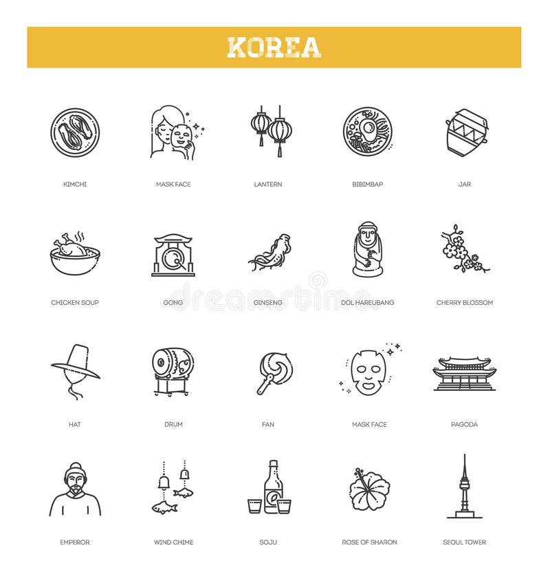 Set of Korea Icons. Line Art Style Icons Bundle. Vector Illustration ...