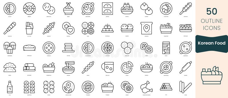 Set of Korean Food Icons. Thin Linear Style Icons Pack Stock Vector ...