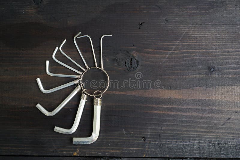 A Set of L Keys on a Wooden Table Stock Image - Image of mechanic ...