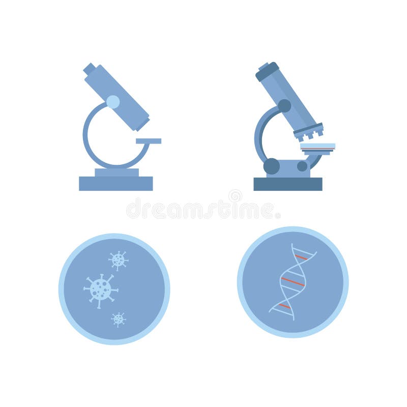 A Set Of Lab Tools Icons. Microscopes And Viruses. Vector Research In ...