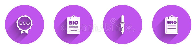 Set Label for Eco Healthy Food, Document Bio, Pipette and GMO Icon with ...