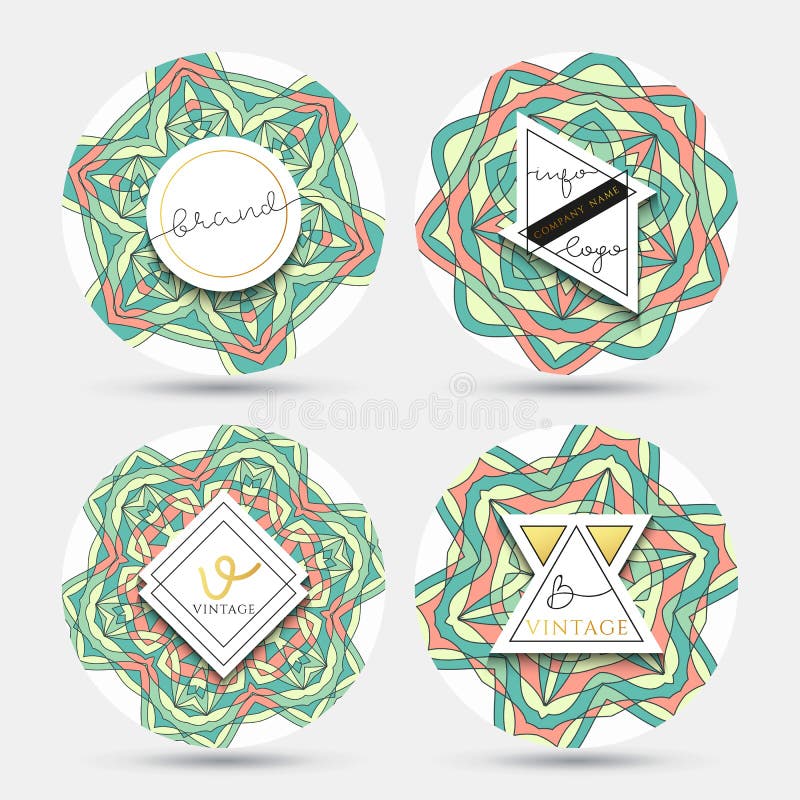 Set of 4 Label with the Mandala . Collection Sticker Mandalas. Stock ...