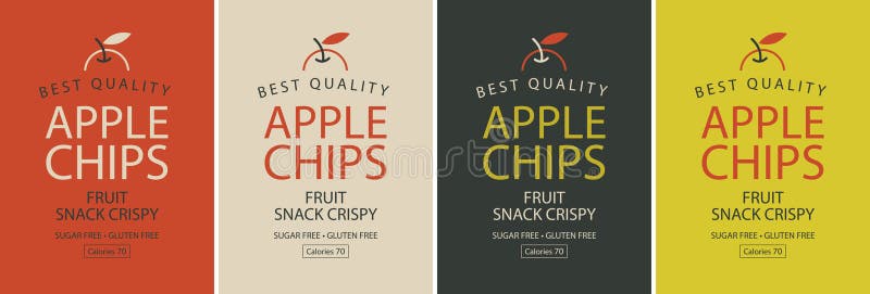 Set Label Packaging for Apple Chips with Sign of Apple Stock Vector ...