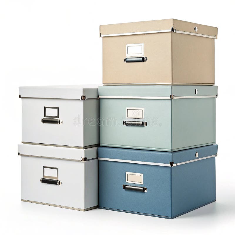 Set of Labeled Storage Boxes for Office Files Isolated on White ...