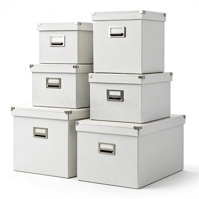 Set of Labeled Storage Boxes for Office Files Isolated on White Background Stock Illustration ...
