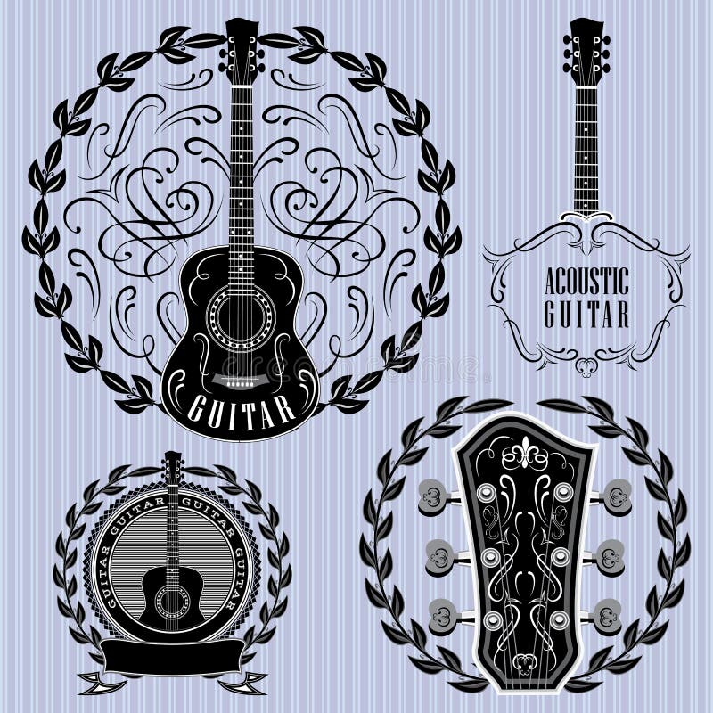 Set Labels Acoustic Guitars Stock Illustrations – 4 Set Labels Acoustic ...