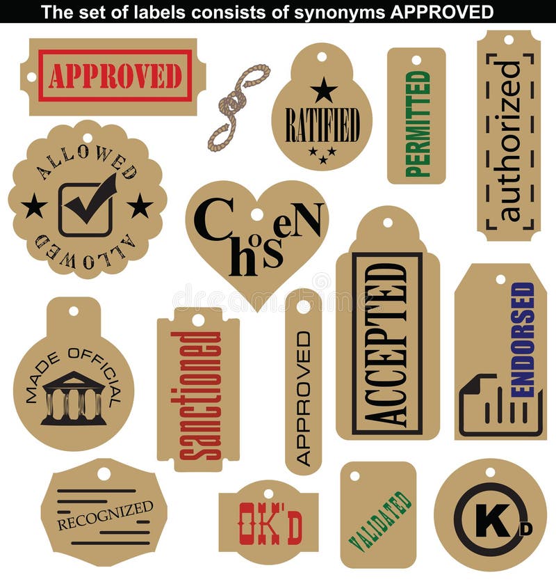 Set of labels Approved stock vector. Illustration of approved - 90915881