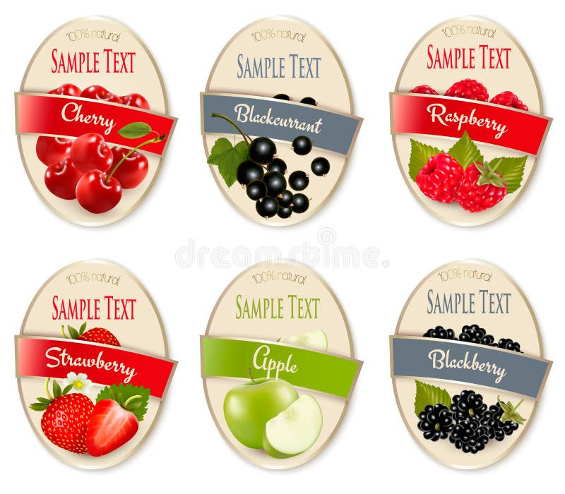 Set of Labels of Berries and Fruit. Stock Vector - Illustration of ...