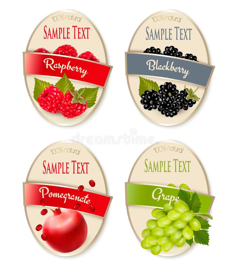 Set of Labels of Berries and Fruit. Stock Vector - Illustration of ...