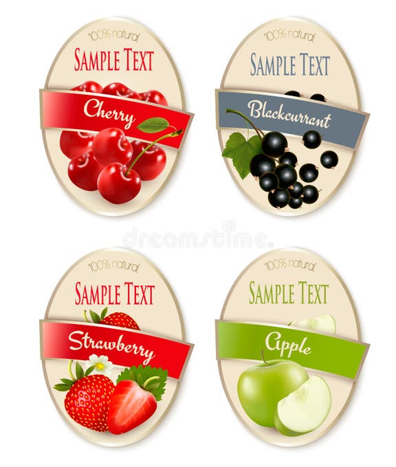 Set of Labels of Berries and Fruit. Stock Vector - Illustration of ...