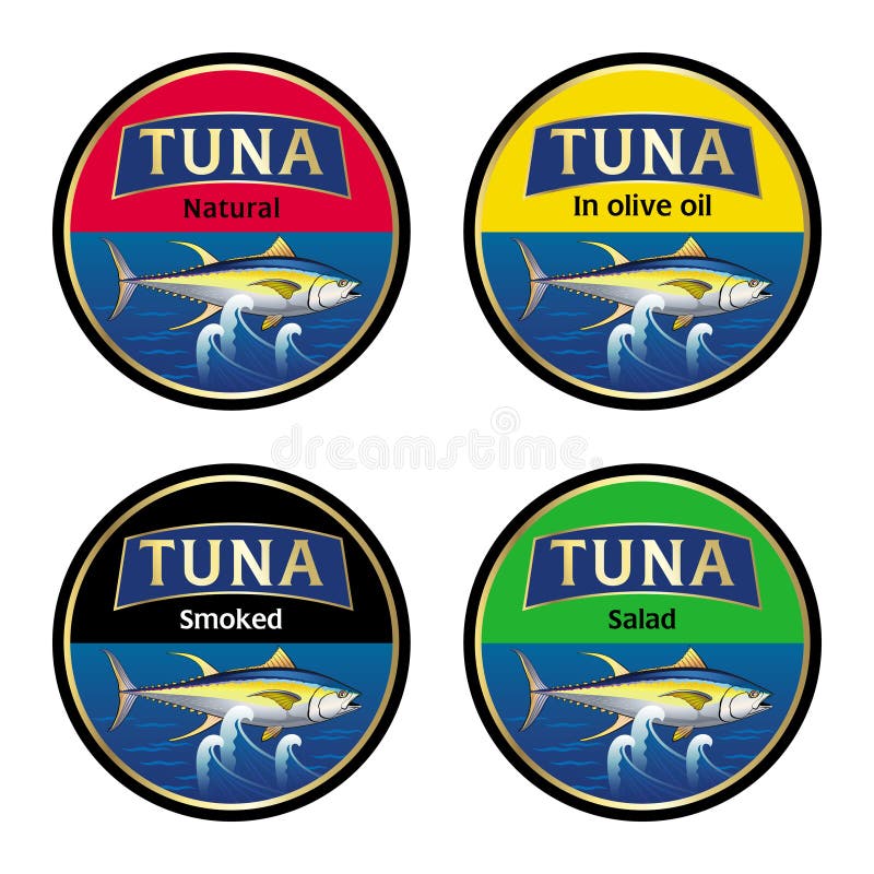 Set of Labels for Canned Tuna Stock Illustration - Illustration of ...