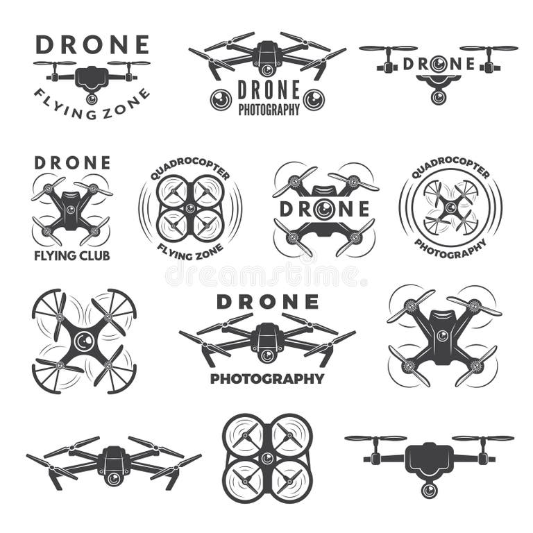 Set Labels with Different Illustrations of Drones Stock Vector ...